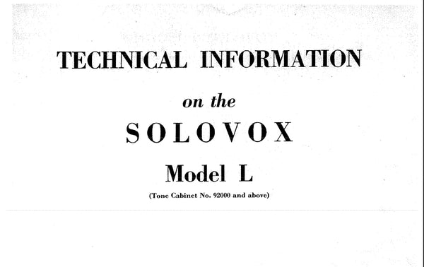 HAMMOND MODEL L SOLOVOX ORGAN TECHNICAL INFORMATION 25 PAGES ENGLISH ...