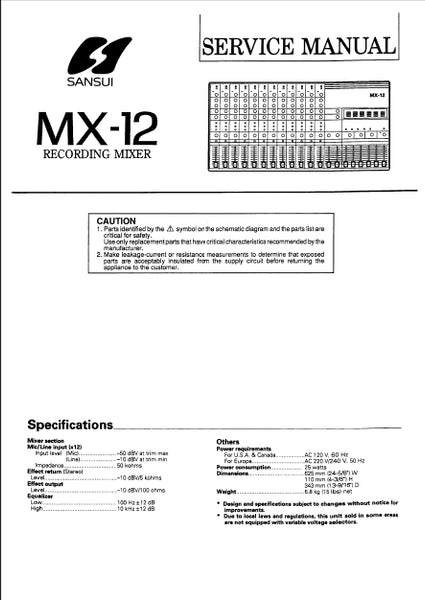 SANSUI MX-12 RECORDING MIXER SERVICE MANUAL INC SCHEMATIC DIAGRAMS 14 ...