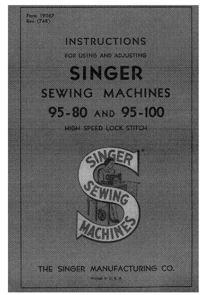 SINGER 95-80 95-100 SEWING MACHINE INSTRUCTION MANUAL 28 PAGES ENG ...