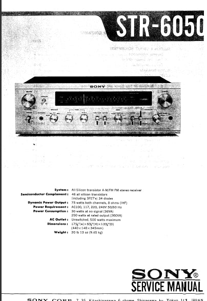 SONY STR-6050 FM STEREO FM AM RECEIVER SERVICE MANUAL INC SCHEMATIC DI ...