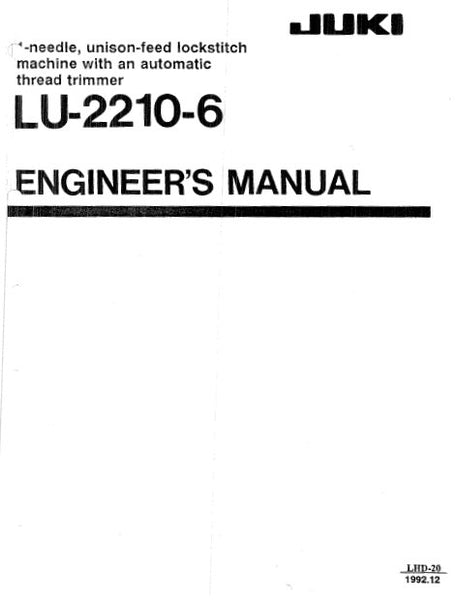 JUKI LU-2210-6 SEWING MACHINE ENGINEERS MANUAL INC TRSHOOT GUIDE BOOK ...